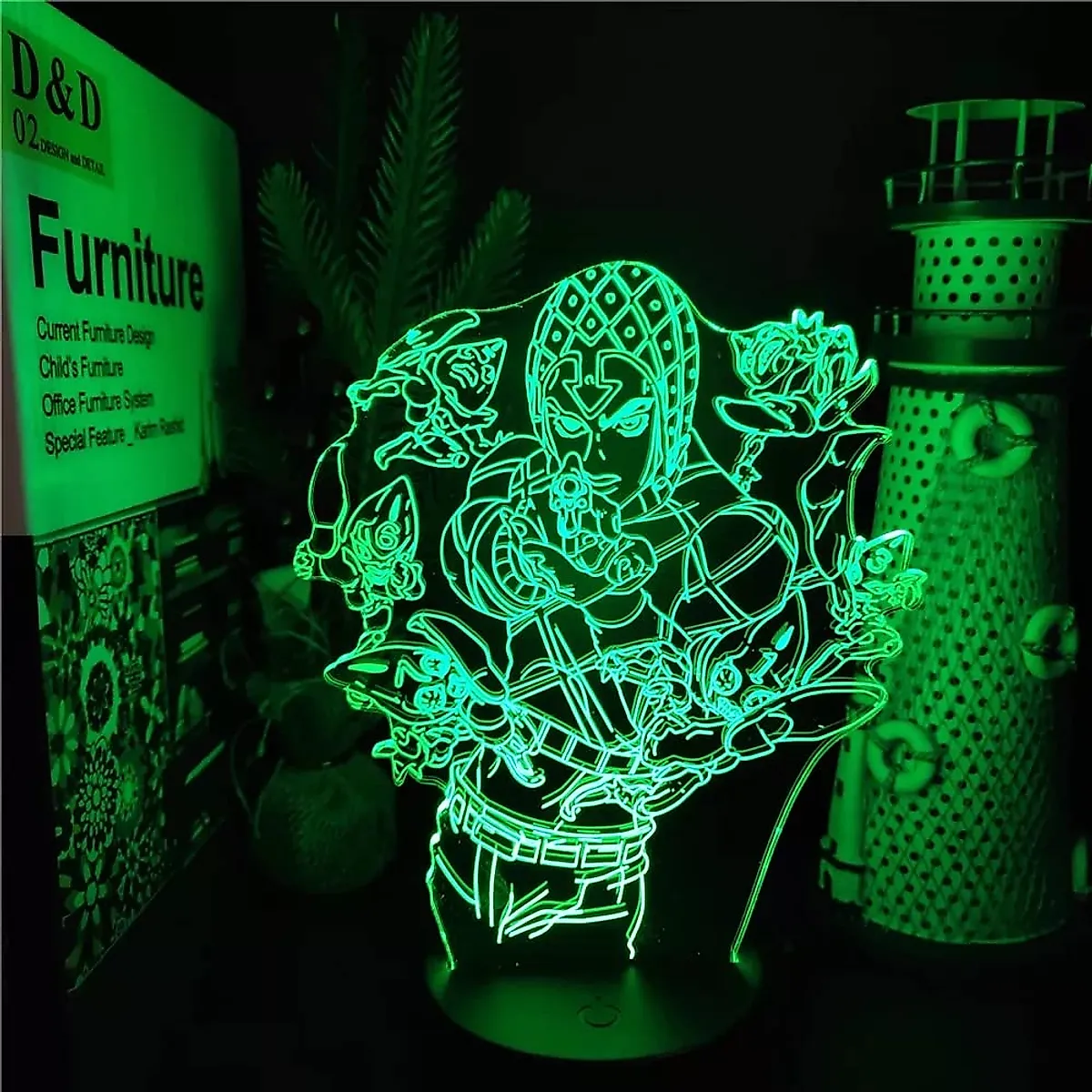 OAKFIN 3D Led Illusion Lamp JoJo's Adventure Guido Mista 3D Night Lights LED Lampara Anime Manga Visual Lamp Lights Kids Gift Bedroom Doll Lighting 7-Color Touch PXJD