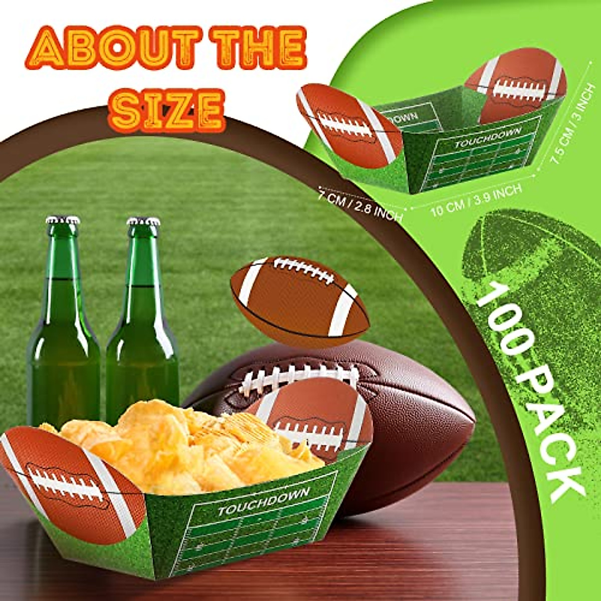 Crtiin 200 Pieces Football Paper Bowl Football Snack Bowls Football Party Supplies Food Trays Nacho Trays Disposable Serving Trays for Football Tailgate Party Decorations (Football)