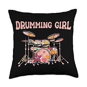 Drumming Gifts & Accessories Girl-Funny Musician Drum Kit Drummer Throw Pillow, 18x18, Multicolor