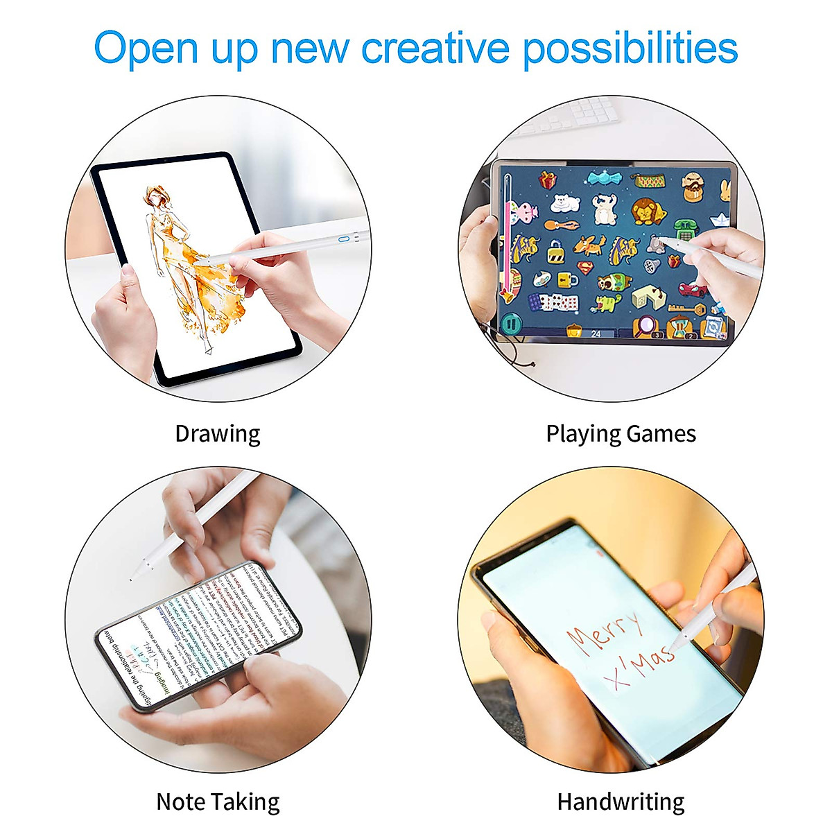 Stylus Pen for Touch Screens Rechargeable 1.5mm Fine Point Active Stylus Pen Smart Pencil Digital Compatible iPad and Most Tablet (White) (White)