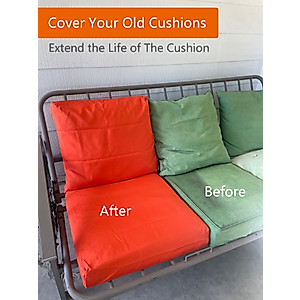 FLYMEI Patio Cushion Covers 24x22x4 Waterproof Outdoor Cushion Cover Replacement 4Packs Outdoor Seat Cushion Slipcover for Outdoor Rattan Chair Sofa, Orange, Halloween Decor