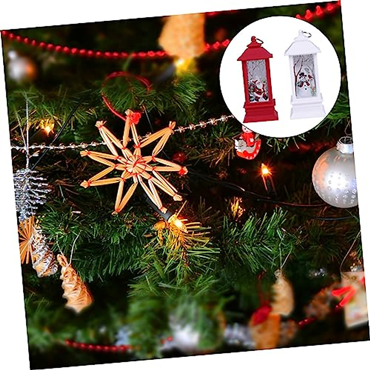 NOLITOY 2pcs Christmas Flame Lights Christmas Decorative Lantern Santa Snow Globe Lantern LED Christmas Lantern Table Top Decor Small Telephone Booth Lamp Snowball Christmas Plastic