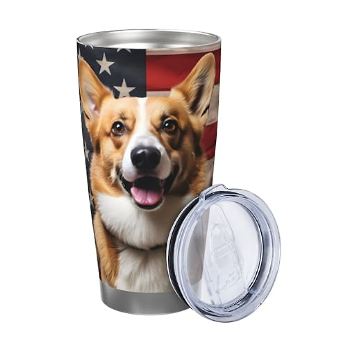 AYCZN American Flag Corgi 20 OZ Tumbler Stainless Steel Travel Coffee Mug, USA Flag Dog Insulated Water Bottle with Lid and Straws Leakproof Thermal Cup