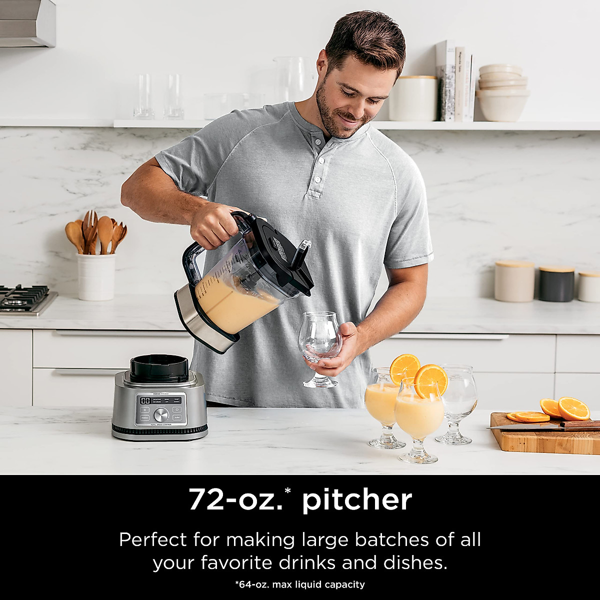 Ninja SS201 Foodi Power Pitcher 4in1 Smoothie Bowl Maker Crushing Blender Dough Mixer Food Processor 1400WP smartTORQUE 6 Auto-iQ presets, with a Stainless Silver Finish (Renewed) (Ninja SS201)