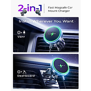 LISEN for 15W MagSafe Car Mount Charger,Universal iPhone Magnetic Wireless Car Charger,MagSafe Charging Mount Wireless for iPhone 16 Pro Max Accessories Fits iPhone 16 15 14 13 12,Matte Sliver