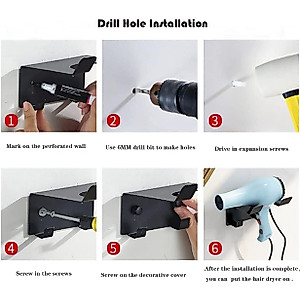 Bathroom Hair Dryer Holder Shelf Wall Mounted Bathroom Blow Dryer Rack Toilet No Punch Hair Dryer Storage Hanger（Black）