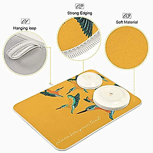 Animal Fly Bird Quote Dish Drying Mat 16"x18" Absorbent Machine Washable Hanging Fast Dry Pad Dish Protective Mat for Kitchen Countertop Heat Resistant Dinner Table Mat