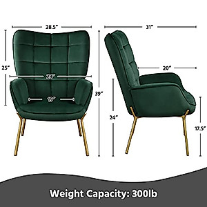 Yaheetech Armchair, Modern Accent Chair High Back, Vanity Chairs with Gold Metal Legs and Soft Padded, Tufted Sofa Chairs for Home Office/Bedroom/Makeup Room/Dining Room, Green