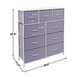 Sorbus Kids Dresser with 9 Drawers - Furniture Storage Chest Tower Unit for Bedroom, Hallway, Closet, Office Organization - Steel Frame, Wood Top, Fabric Bins (Purple, Solid)