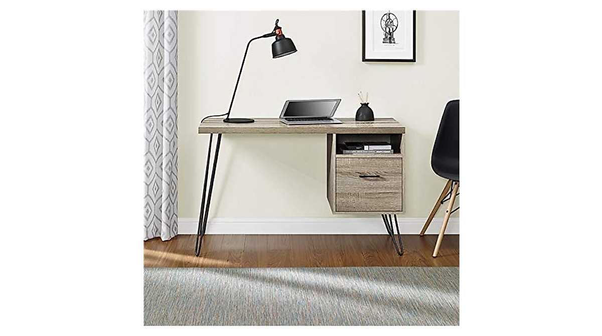 Ameriwood Landon Desk Weathered Oak - Modern Space-Saving Design