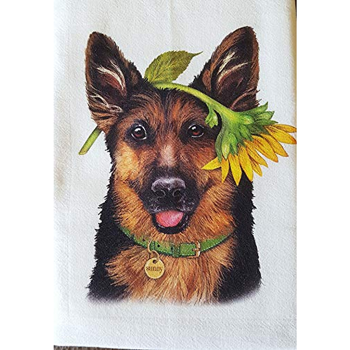 Mary Lake Thompson German Shepherd Dog Sunflower 100% Cotton Flour Sack Dish Tea Towel 30" x 30"
