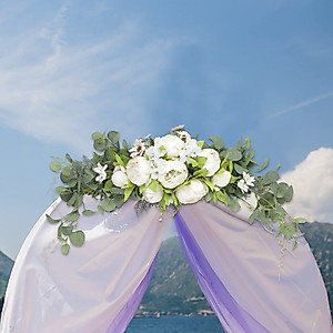 HiiARug Artificial Peony Flower Swag, 31 Inch Decorative Swag with Peonies Hydrangeas Eucalyptus Leaves for Home Room Garden Lintel Wedding Arch Party Decor (White, 31")