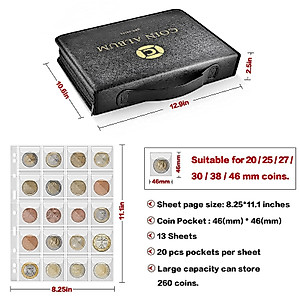 Coin Collection Supplies Book Holder for Collectors, Coins Collecting Album for 20 25 27 30 38 46mm. Coin Storage Display Organizer Case for Money Currency, Penny, Bill Commemorative