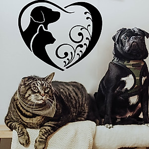 JINGBELUS Dog and Cat Heart Shape Silhouette Wall Decals Removable Vinyl Art Mural Waterproof Wall Stickers for Living Room Bedroom Nursery Cat and Dog House Home Decoration Wallpaper(JB0712003)