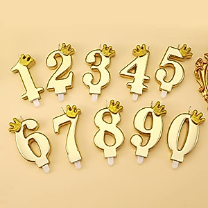 3.9inch Birthday Number Candle, Large 3D Number Birthday Candles for Cake with Glitter Crown Decor Cake Topper Candle for Wedding Ceremony Anniversary Festival Party (Gold, 9)