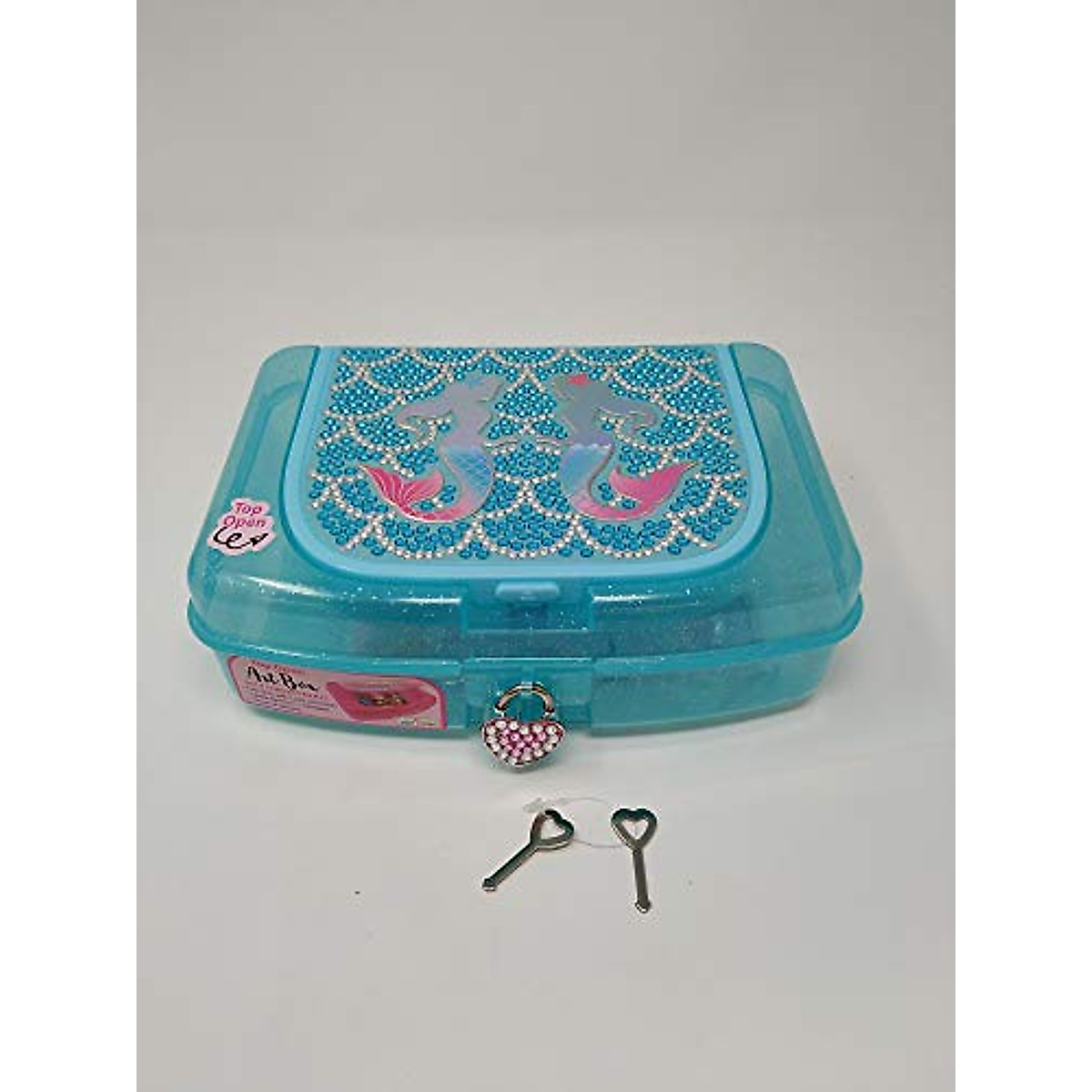 Hot Focus Art Box W/Compartments with Pad Locks and Keys – Mermaid Twins Girls School Pencil Case Box Includes Neon Gel Pen, Notepad and Stickers, Aqua, Blue, Silver, red, Purple, Pink (426 MM)