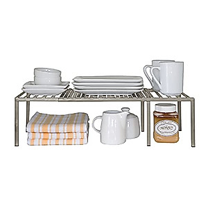 Seville Classics Iron Slat Expandable Kitchen Counter and Cabinet Shelf, Platinum