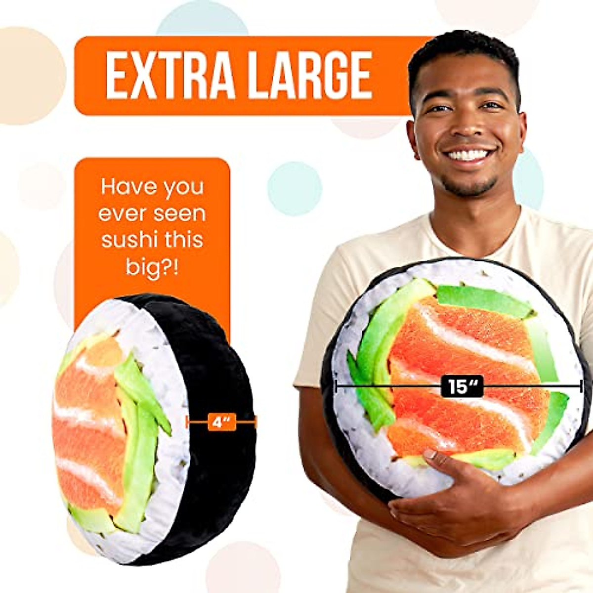 TILTECH Sushi Pillow - Funny Pillow for Bed & Couch, Soft Sushi Plush Cushion, Cute Pillows for Sushi Gifts