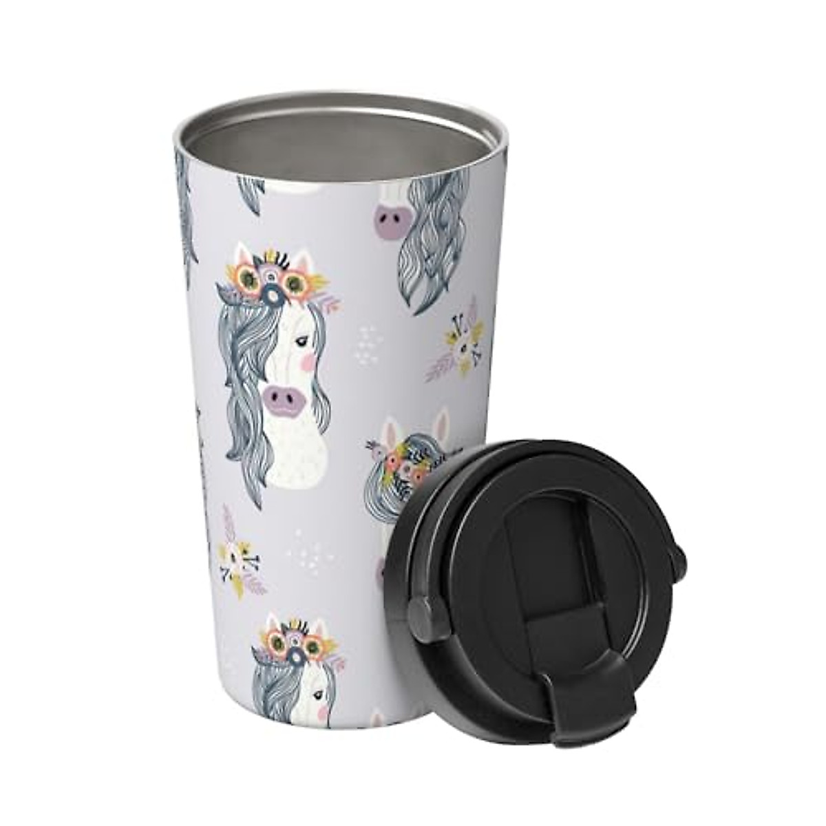WANGXUEE Adorable Horses Print 500ml Stainless Steel Travel Tumbler Double Wall Vacuum Insulated Coffee Mug