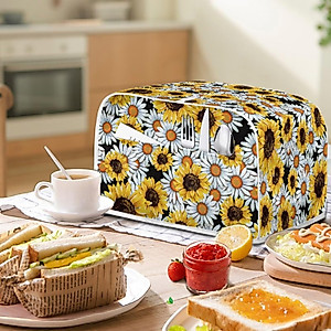 HUISEFOR Sunflower Daisy Toaster Cover 4 Slice Long Slot, Washable Bread Maker Covers Toaster Covers Dustproof Kitchen Appliance Protector Keep Off Stains Fingerprint and Cat Hair