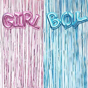 BRZIKWT 2 Pack Pink and Blue Foil Fringe Curtain Backdrop Beautiful Gender Reveal Backdrop Curtain for Family Party,Birthday,Christmas,Graduation Decorations(3.2 ft x 8.2 ft)