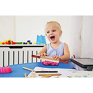 7.5 Inch Kids Wooden Rolling Pins - (Pack of 6) Mini Rolling Pin Set for Crafts, Baking, Cooking, Dough, Art - Wood Rolling Pin with Handles for Kitchen or Children's Imaginative Play