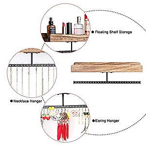 Miratino Jewelry Organizer Hanging Jewelry Holder Rustic Wood Wall Mounted Jewelry Storage for Necklaces Bracelets Earrings Rings Display Set of 3 Carbonized Black