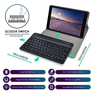 DETUOSI iPad 9.7" Case with Keyboard for iPad Air 2/ Air 1, iPad Pro 9.7, iPad 9.7 inch 2017/2018 (5th/ 6th Gen), Detachable Wireless Keyboard + Multiple Angle Stand PU Leather Cover for iPad 9.7-inch