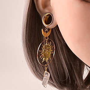 Atomhole 2PCS Ear Gauges Cool Sun Moon Ear Pendant Tunnels Plugs Hypoallergenic 316 Stainless Steel Earrings Stretcher Expander for Piercing Body Jewelry