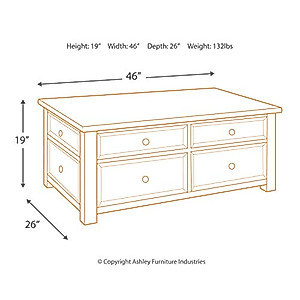 Signature Design by Ashley Tyler Creek Rustic Farmhouse Lift Top Coffee Table with Drawers, Brown & Black