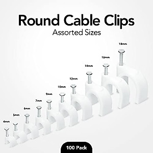 100-Pack Mini Round Cable Clips- Computer Cable Management Clips for Appliances, Ethernet, Coaxial Cable & Extension Cords - Mini Wire Nail Clips for Wood, Brick, Cement, Indoor and Ourdoor Walls
