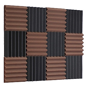 2x12x12 (12 Pack) BROWN/CHARCOAL Acoustic Wedge Panels Soundproofing Studio Foam Tiles