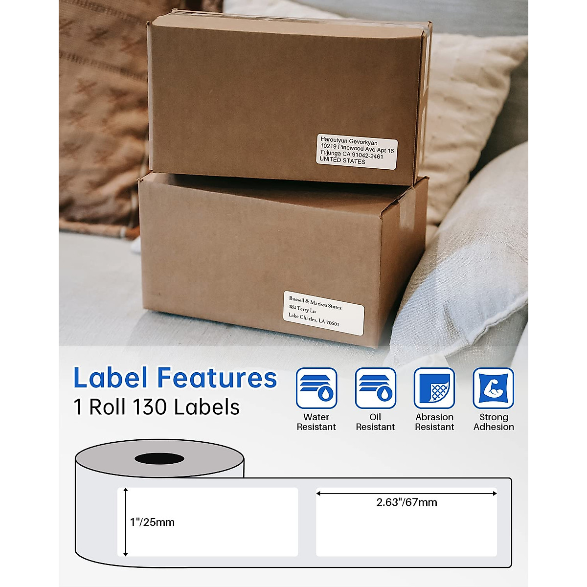 Phomemo Address Labels for M-Series Label Makers, Thermal Mailing Stickers, Easy to Peel Off. White, 1" x 2-5/8", 130 Per Roll, 3 Rolls