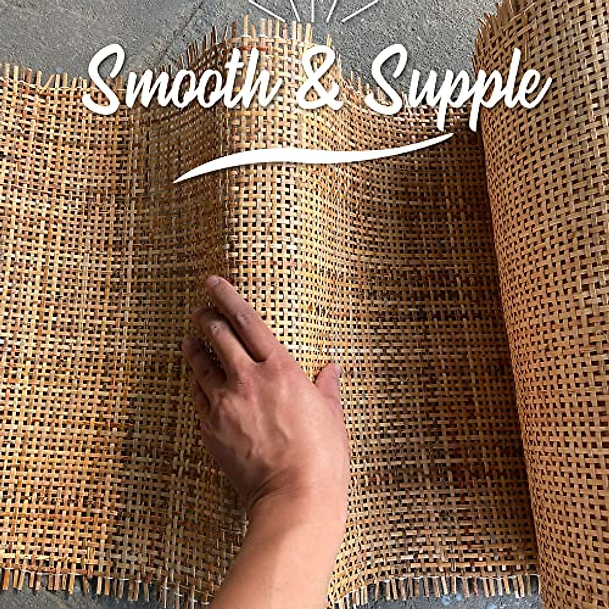 MINHKUST 14" Width Natural Brown Dark Square Rattan Cane Webbing Roll 3 Feet Length for Caning Projects, Pre-Woven Radio Mesh Cane Webbing Sheet for Furniture, Chair, Table, Ceiling (3 FEET)