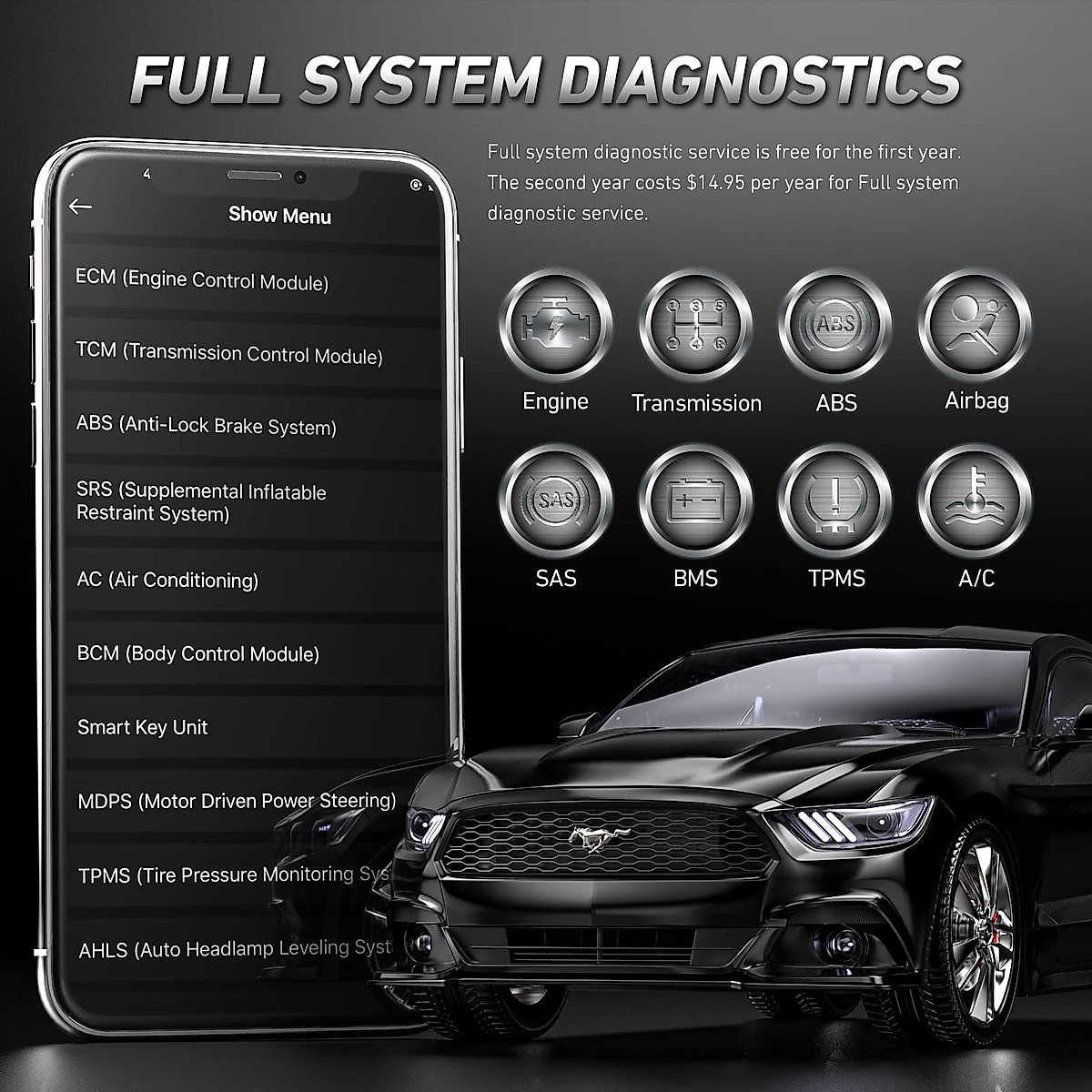 ThinkDriver Bluetooth Code Reader - Professional Full System Automotive Scan Tool OBD2 Scanner, Diagnostic Tool Car Check Engine with 15 Reset Functions ABS SAS for iOS Android Pad