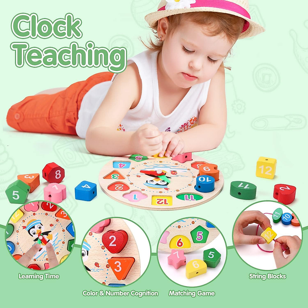 Qizebaby Montessori Toys for 2 Year Old Boys Girls, 6PCS Kids Wooden Toys, Baby Boy Toys 3-6 Year Old, Preschool Educational Learning Toy for Kids Ages 3 4 5 6+, Birthday Gifts