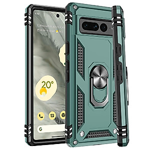 IKAZZ Suitable for Google Pixel 7 Pro Case,Military Grade Shockproof Heavy Duty Protective Phone Cover Pass 16ft Drop Test with Magnetic Kickstand Car Mount Holder Pine Green