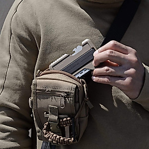 Dango Slim Minimalist Wallet for Men - RFID Blocking - Leather + Multi-Tool, Black Dtex/Desert Sand