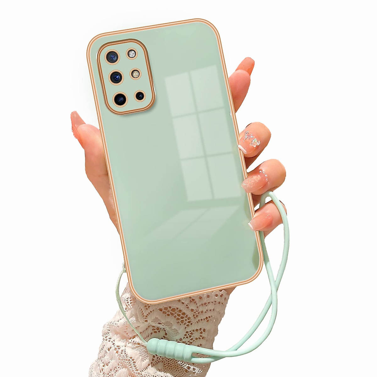 KuDiNi for Oneplus 8T Case, Oneplus 8T 5g Phone Case for Women Girls Electroplating Luxury Bling Aesthetic Trendy Pretty, Full Camera Soft TPU Protection Shockproof Cover for Oneplus 8T (Mint Green)