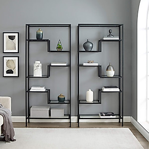 Crosley Furniture Sloane 2-Piece Bookshelf Set with Glass Shelves, Bookcase Storage, Matte Black