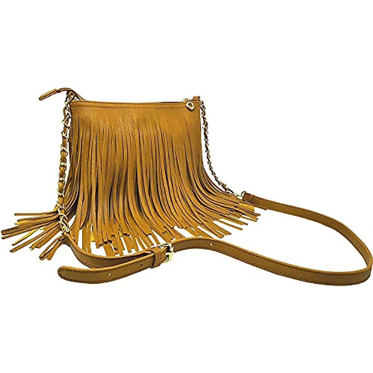 Solene Fringe Crossbody Shoulder Bag with Strap, Tassel Messenger bag, Country Style Western Fringe Purse for Women - E031(Mustard)