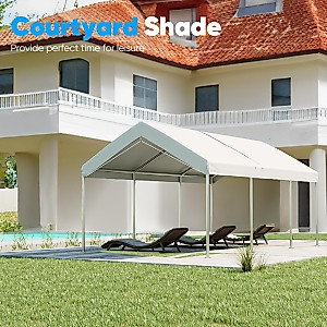 Quictent 10X20ft Heavy Duty Carport Car Canopy Galvanized Car Tent Outdoor Boat Shelter with Reinforced Steel Cables-White