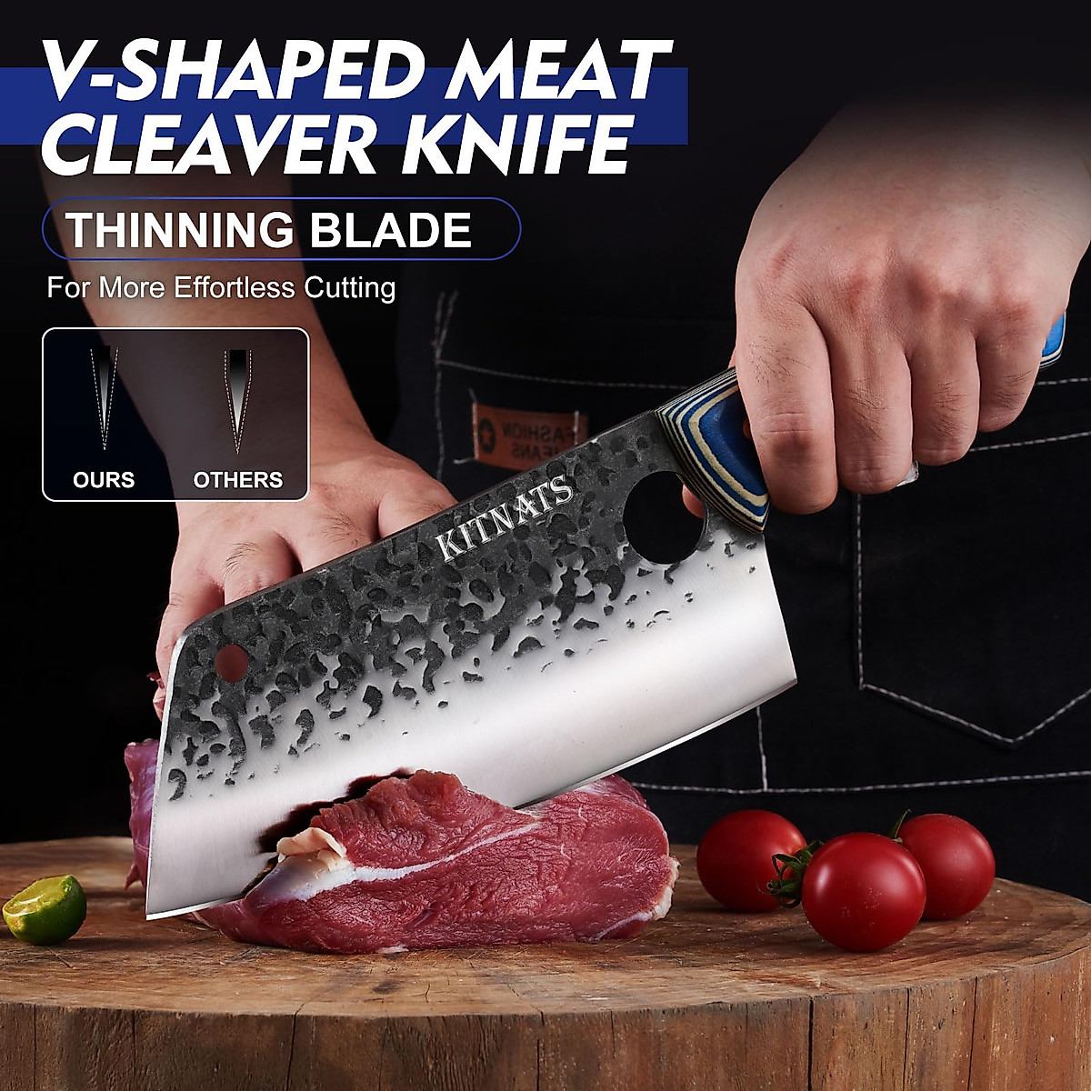 3PCS Butcher Knife Set, Hand Forged kitchen Knife Set-Heavy Duty Bone Chopper Knife & Meat Cleaver Knife & Viking Knife, Chef Knife Set for Home, Outdoor Cooking, Camping BBQ