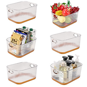 VECELO Refrigerator Organizers - Durable PET Storage Bins, Space Saving, Clear View, Contain Spill, Organizer for Kitchen, Laundry, Closet - Set of 2