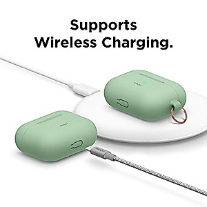 elago Original Case Compatible with Apple AirPods Pro Case - Protective Silicone Cover with Keychain, Precise Cutout, Supports Wireless Charging (Pastel Green)