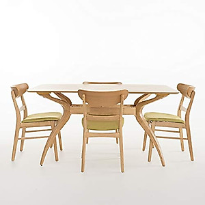 Christopher Knight Home Idalia Curved Leg Rectangular Dining Set, 5-Pcs Set, Natural Oak / Green Tea