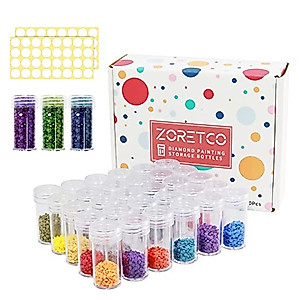 ZORETCO 30PCS Embroidery Diamond Painting Storage Containers Bead Organizer Jars with Lids for DIY Diamond Crafts Nail Art Glitter Seeds（Diamonds not Included）