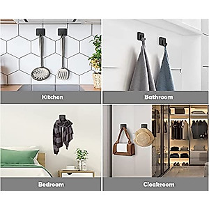 Adhesive Hooks - 5 Pack Heavy Duty Wall Hooks Waterproof Stainless Steel Hooks for Hat Towel Robe Hooks Rack Wall Mount - Bathroom Kitchen Home Hotel Office Cabinet and Bedroom Matte BLACK03