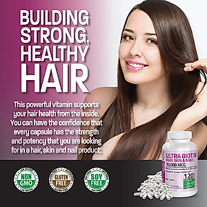 Bronson Ultra Biotin 10,000 Mcg Hair Skin and Nails Supplement, Non-GMO, 120 Vegetarian Capsules