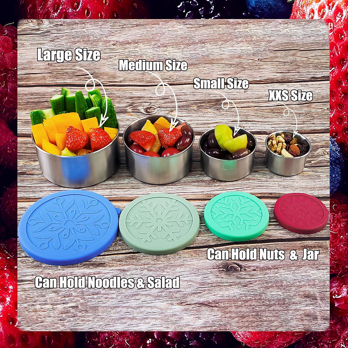 LIHONG Stainless Steel Containers with Lids,Snack Containers,Sauce Containers,Lunch Box,Rustproof,Leakproof,Easy Open,Set of 4(3.4oz,7oz,13oz,21oz)